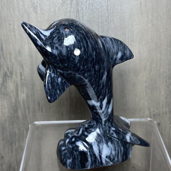 Accents | Stone Dolphin Hand Carved Vintage Long Grey Black Soapstone ...